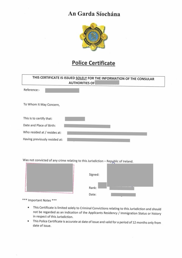 Certified Translation of Irish Garda Certificate from English to ...