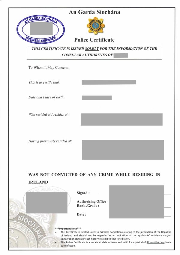 Certified Translation of Irish Police Certificate from English to ...