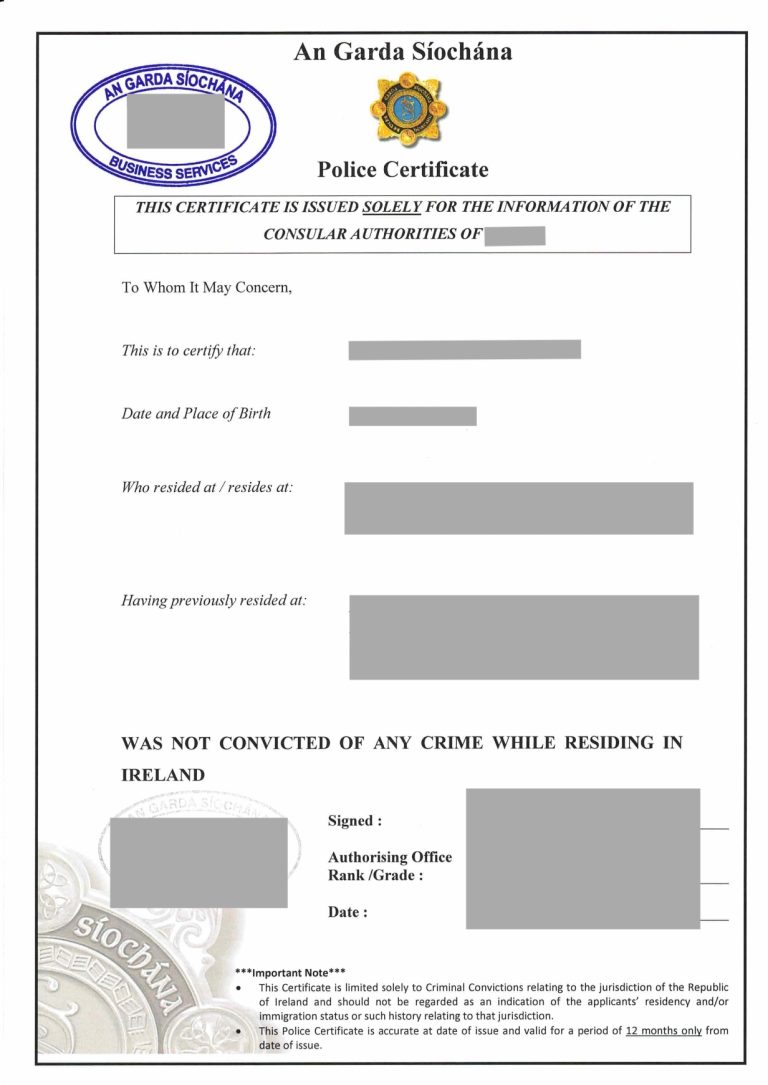 Certified Translation of Irish Police Certificate from English to ...