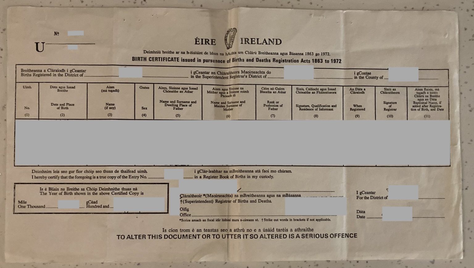 Certified translation of Irish Birth Certificate from English to French ...