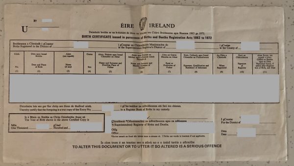 Certified translation of Irish Birth Certificate from English to French ...