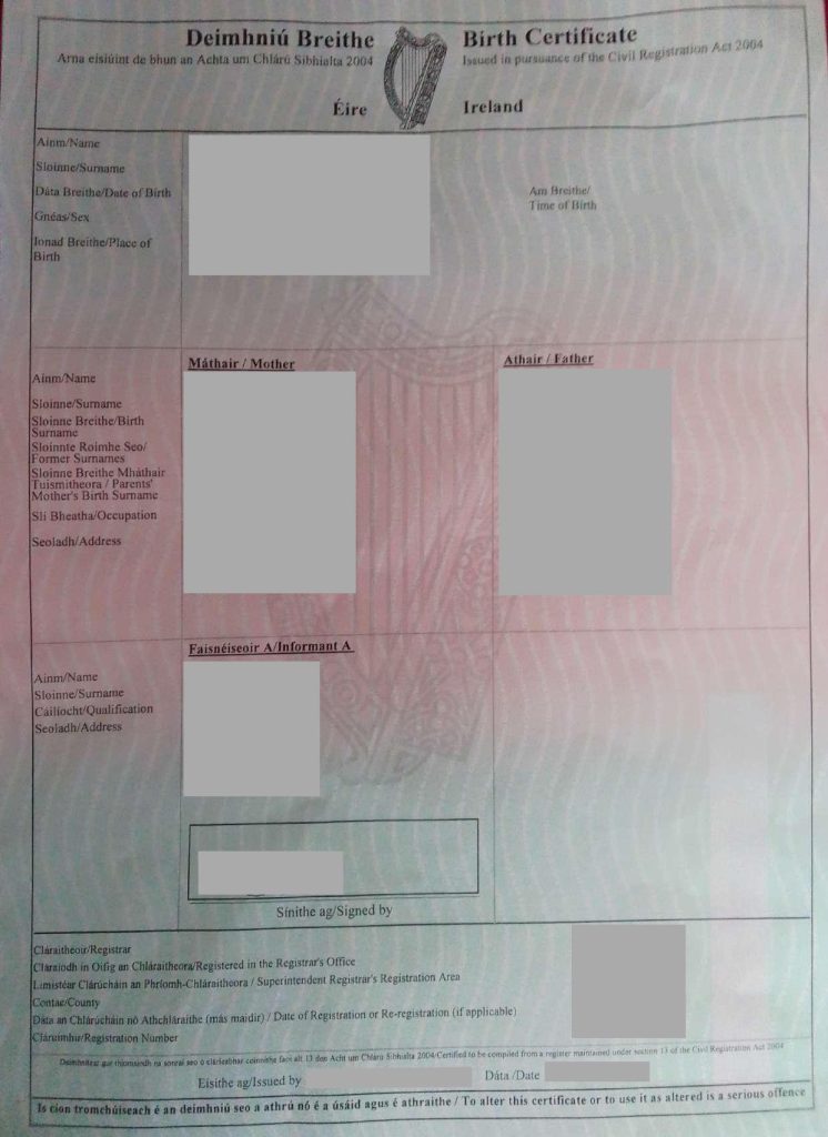 Certified Translation of Irish Birth Certificate from English to ...