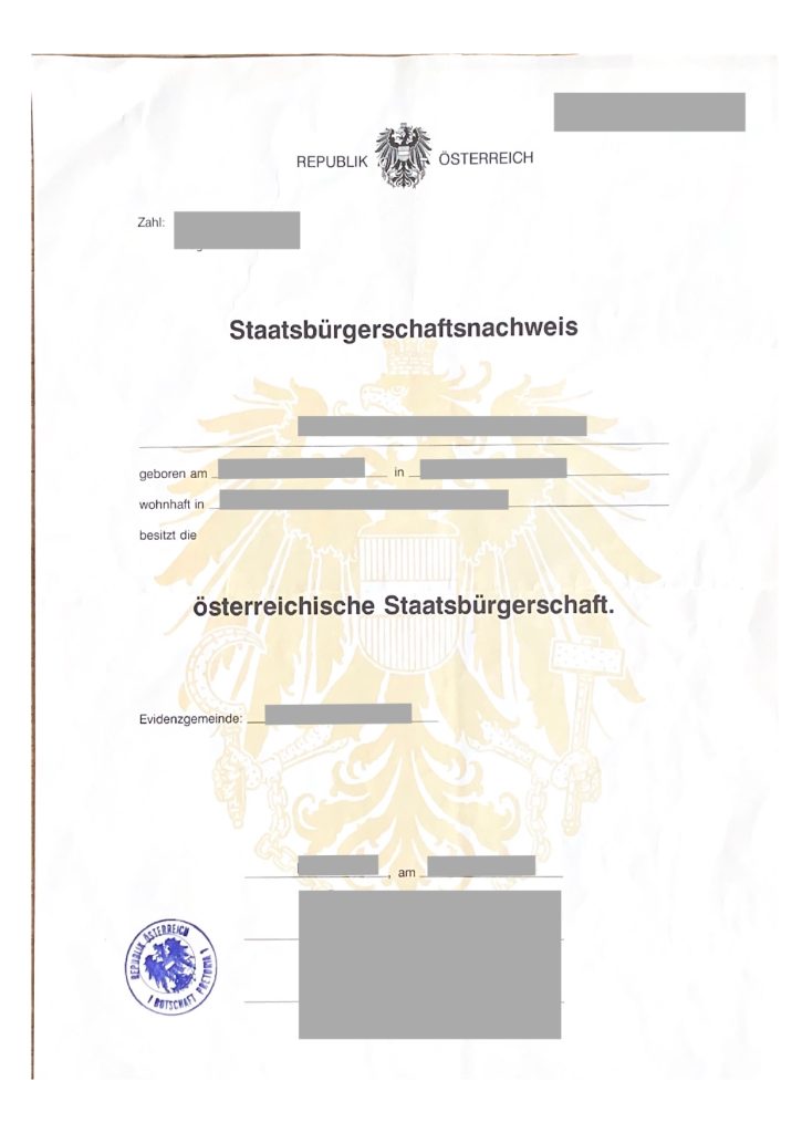 Certified Translation of Austrian Certificate of Citizenship from ...